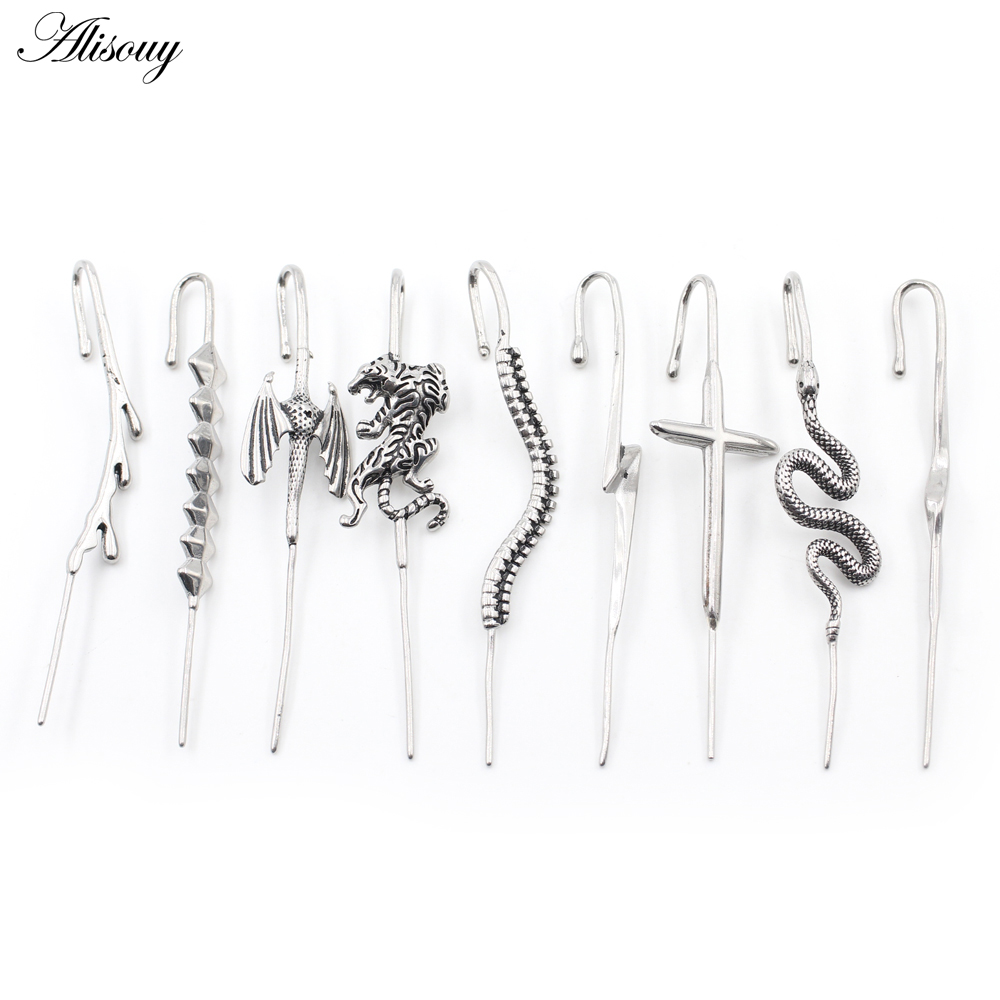 Alisouy 1 Piece Stainless Steel Casting Snake Tiger Cross Ear Hook ...