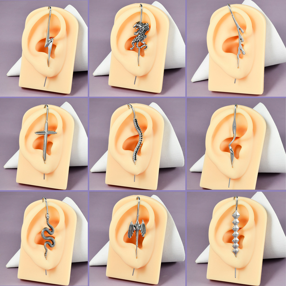 Alisouy 1 Piece Stainless Steel Casting Snake Tiger Cross Ear Hook ...