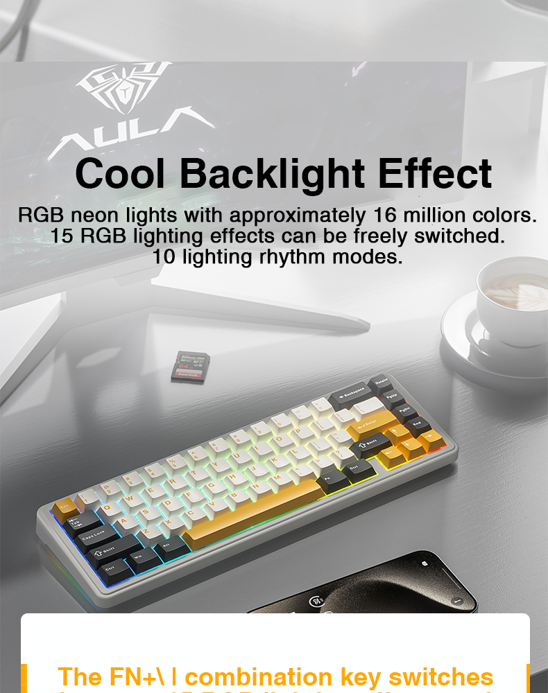 AULA F65 Mechanical Keyboard 67 Keys Tri-mode Hot Swappable RGB Light ...