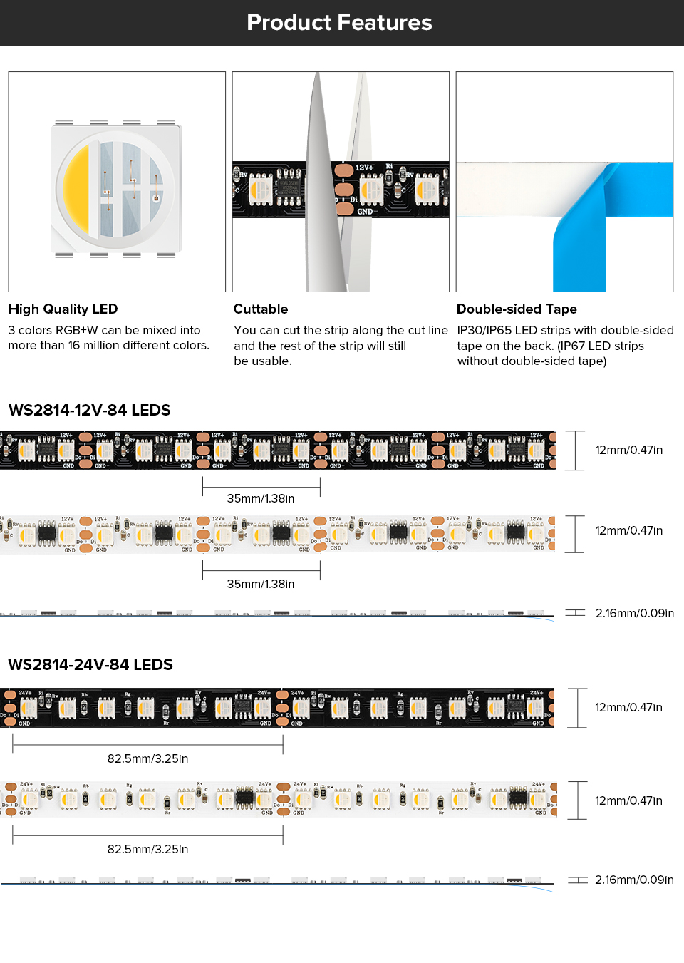 BTF-LIGHTING WS2814 RGBW IC 4-in-1 84LEDs/m LED Strip Light 5050SMD ...