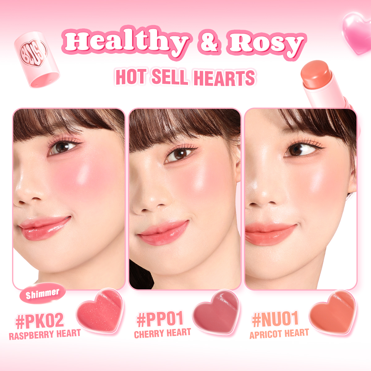 PINKFLASH 2-in-1Blush Stick Hydrating Cheek & Eye shadow 6 Colors ...