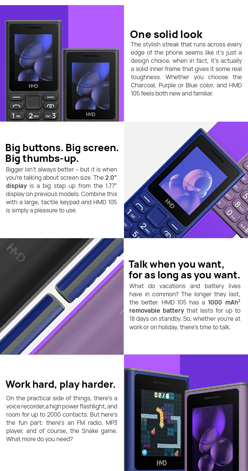 HMD 105 Basic Keypad Phone 2.0'' Display Dual Sim 18 Days Long Standby 1 Year Warranty | Shopee ...