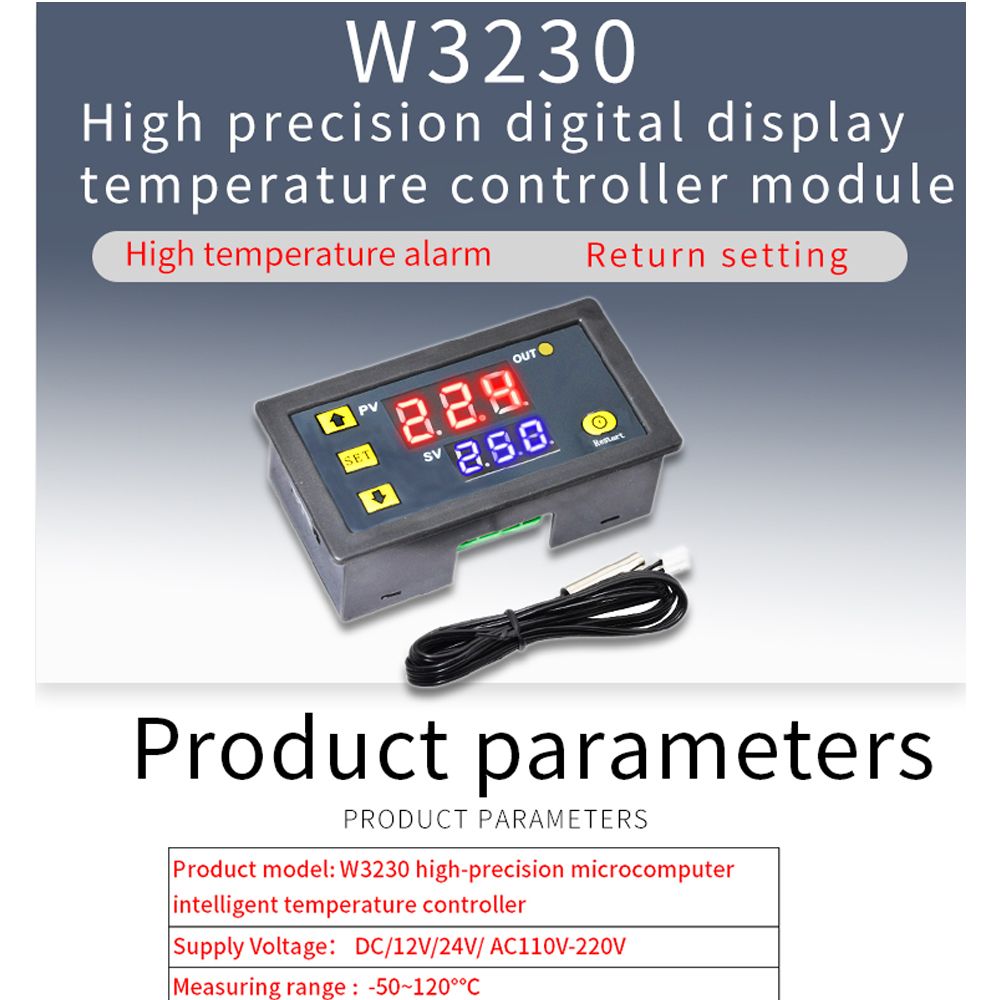W3230 DC 12V/24V 20A AC 110V-220V 10A Digital LCD Thermostat Temperature Controller with Probe ...