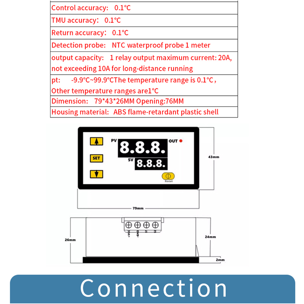 W3230 DC 12V/24V 20A AC 110V-220V 10A Digital LCD Thermostat Temperature Controller with Probe ...