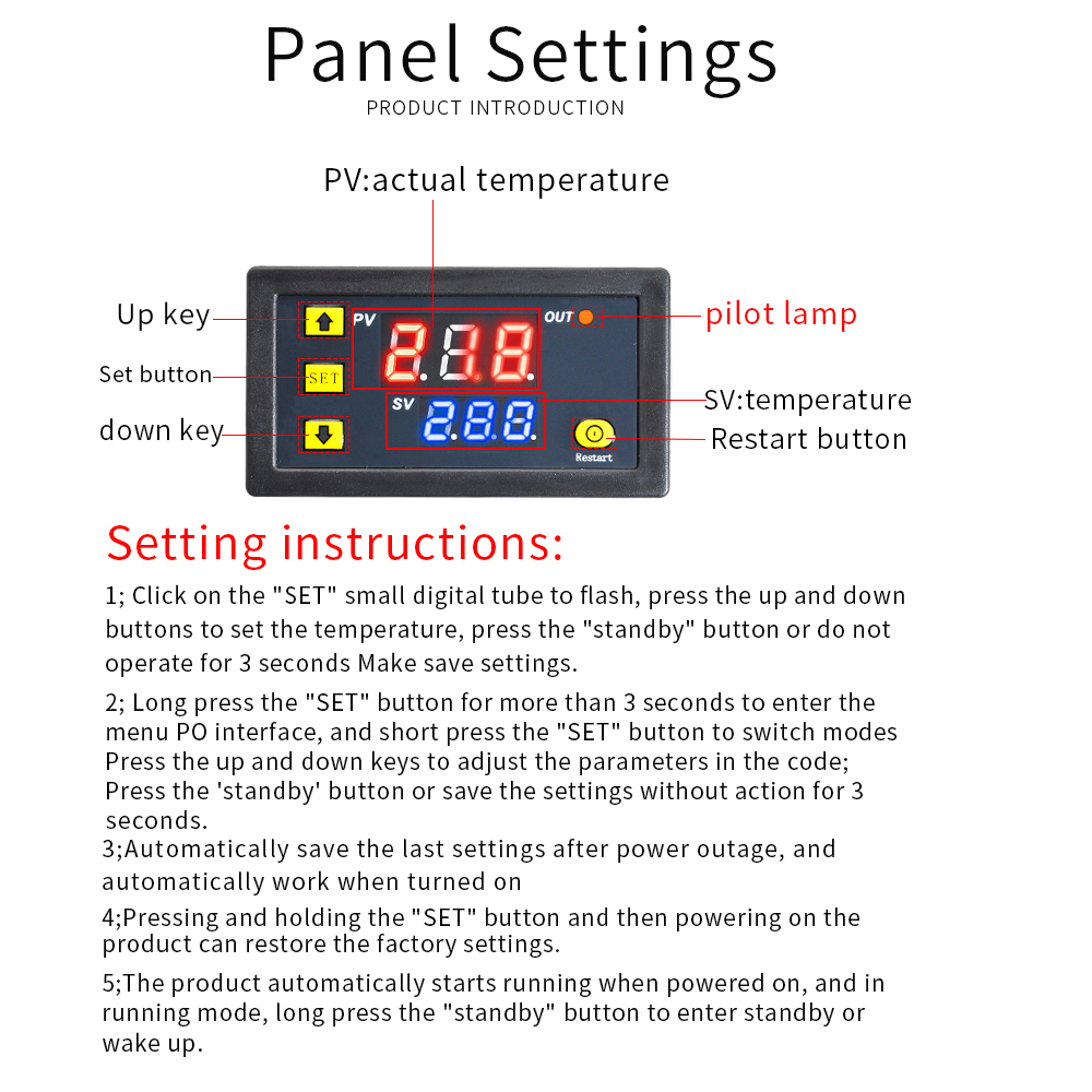 W3230 DC 12V/24V 20A AC 110V-220V 10A Digital LCD Thermostat Temperature Controller with Probe ...