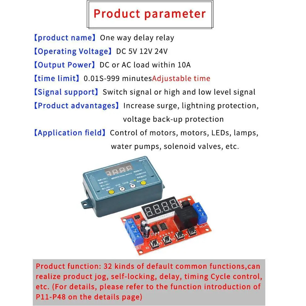 DC 5V 12V 24V 10A Adjustable Time Delay Relay Module LED Digital ...