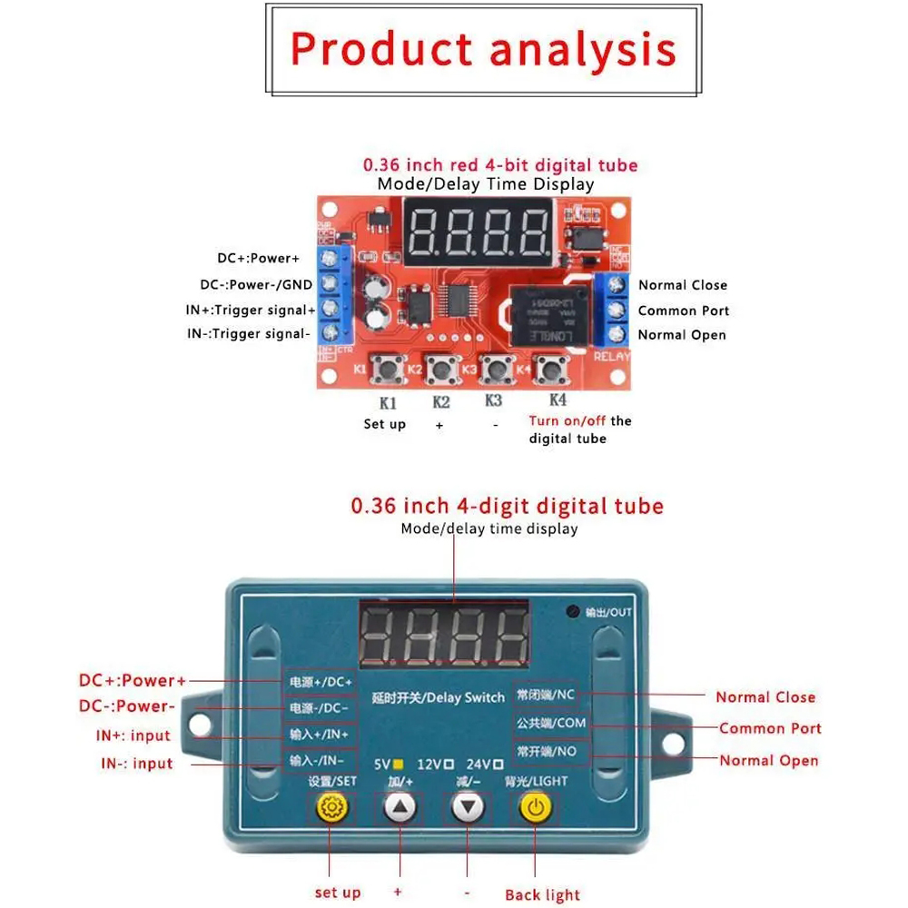 DC 5V 12V 24V 10A Adjustable Time Delay Relay Module LED Digital ...