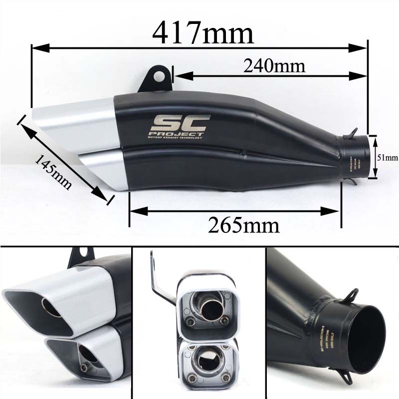 38-51mm Inlet Motorcycle Exhaust Muffler Pipe Double Outlet Pipe with ...