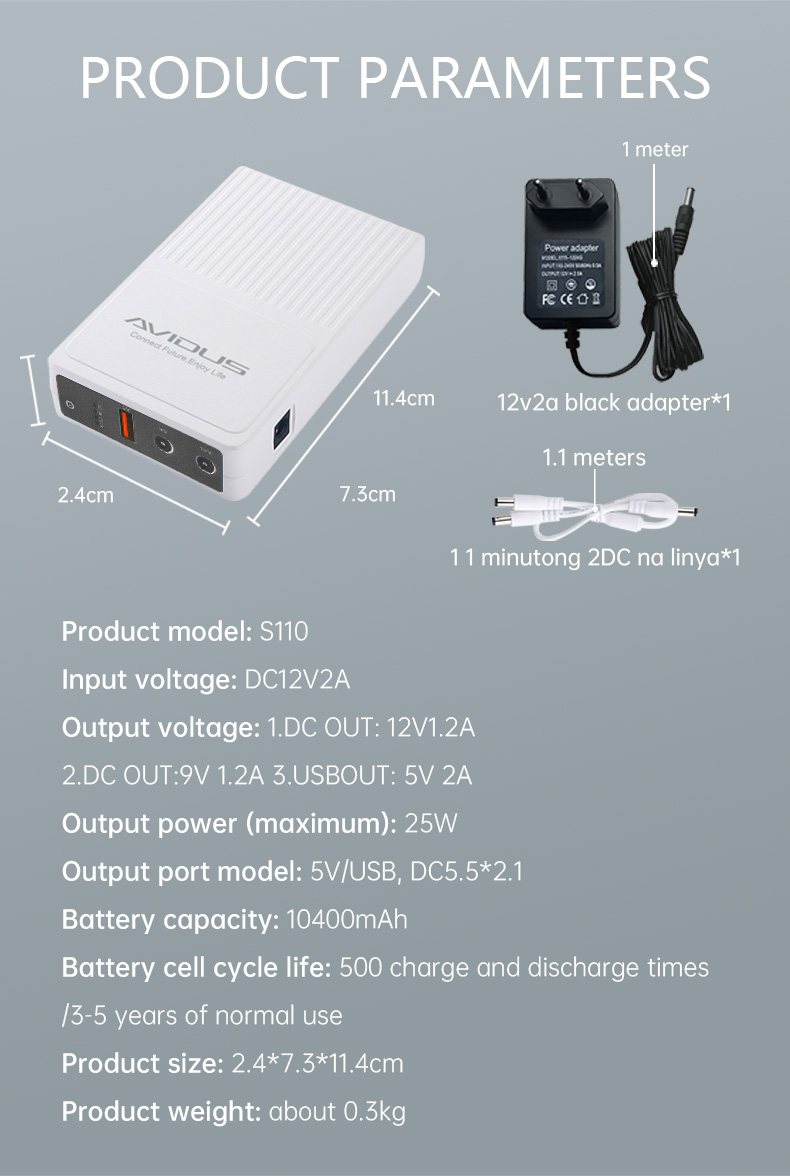 AVIDUS S110 10400mAh 2A Mini UPS Backup Power Supply 5V 9V 12V Voltage ...