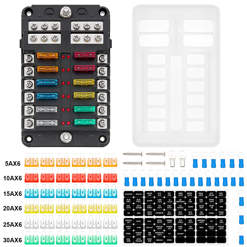 32V 12 Way Fuse Box Leakage Short Circuit Overload Protection LED Relay ...
