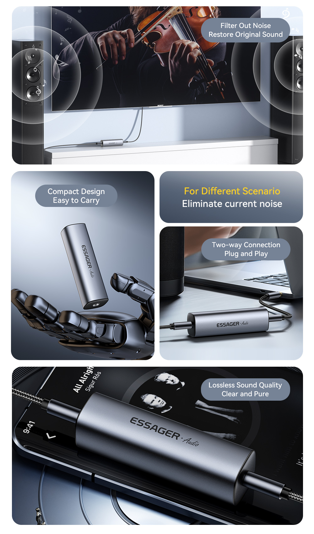 Essager J 3.5MM Interface Multifunction Audio Common Ground Isolator ...