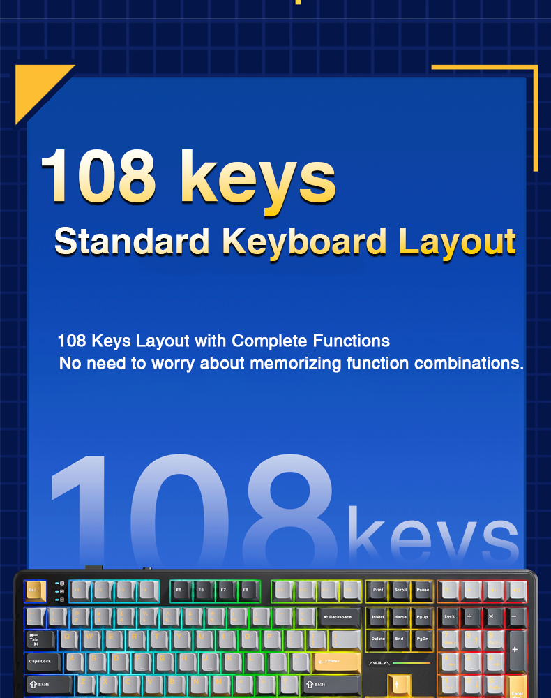 AULA F108 Customized Mechanical Keyboard 108 keys Tri-mode Hot ...