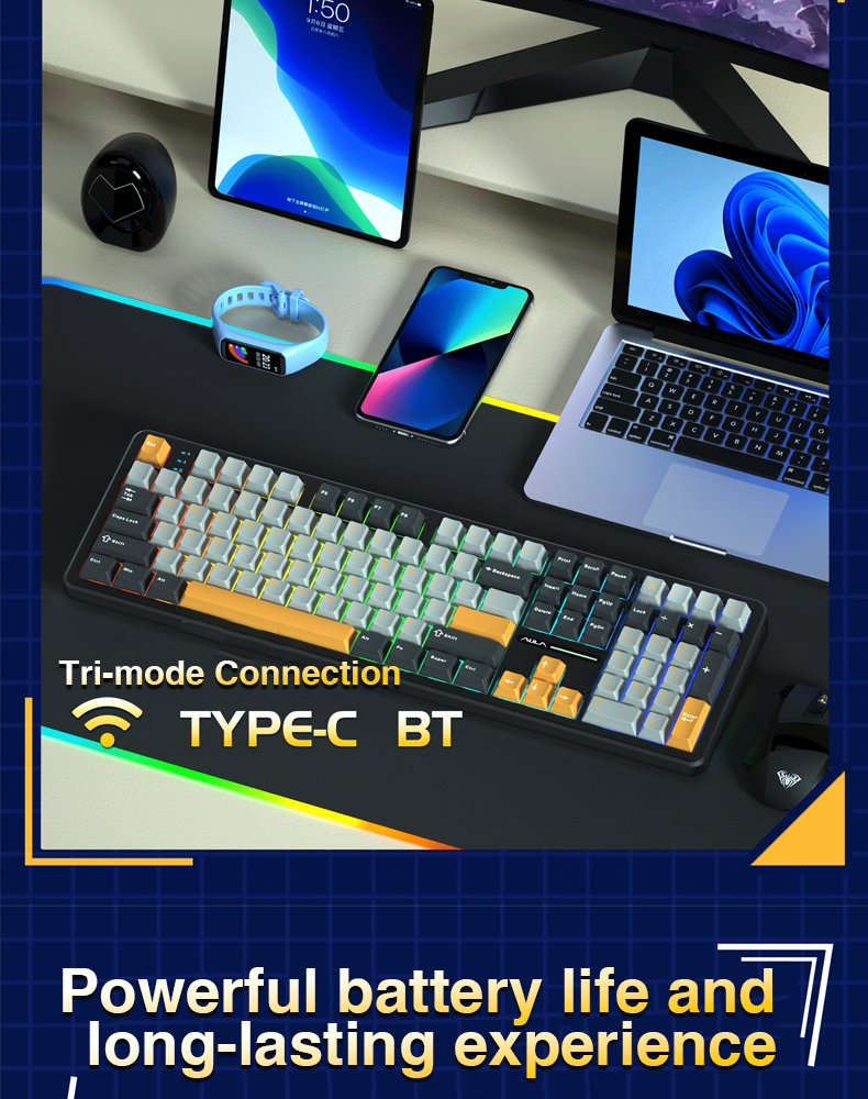 AULA F108 Customized Mechanical Keyboard 108 keys Tri-mode Hot ...