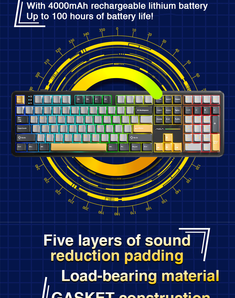 AULA F108 Customized Mechanical Keyboard 108 keys Tri-mode Hot ...