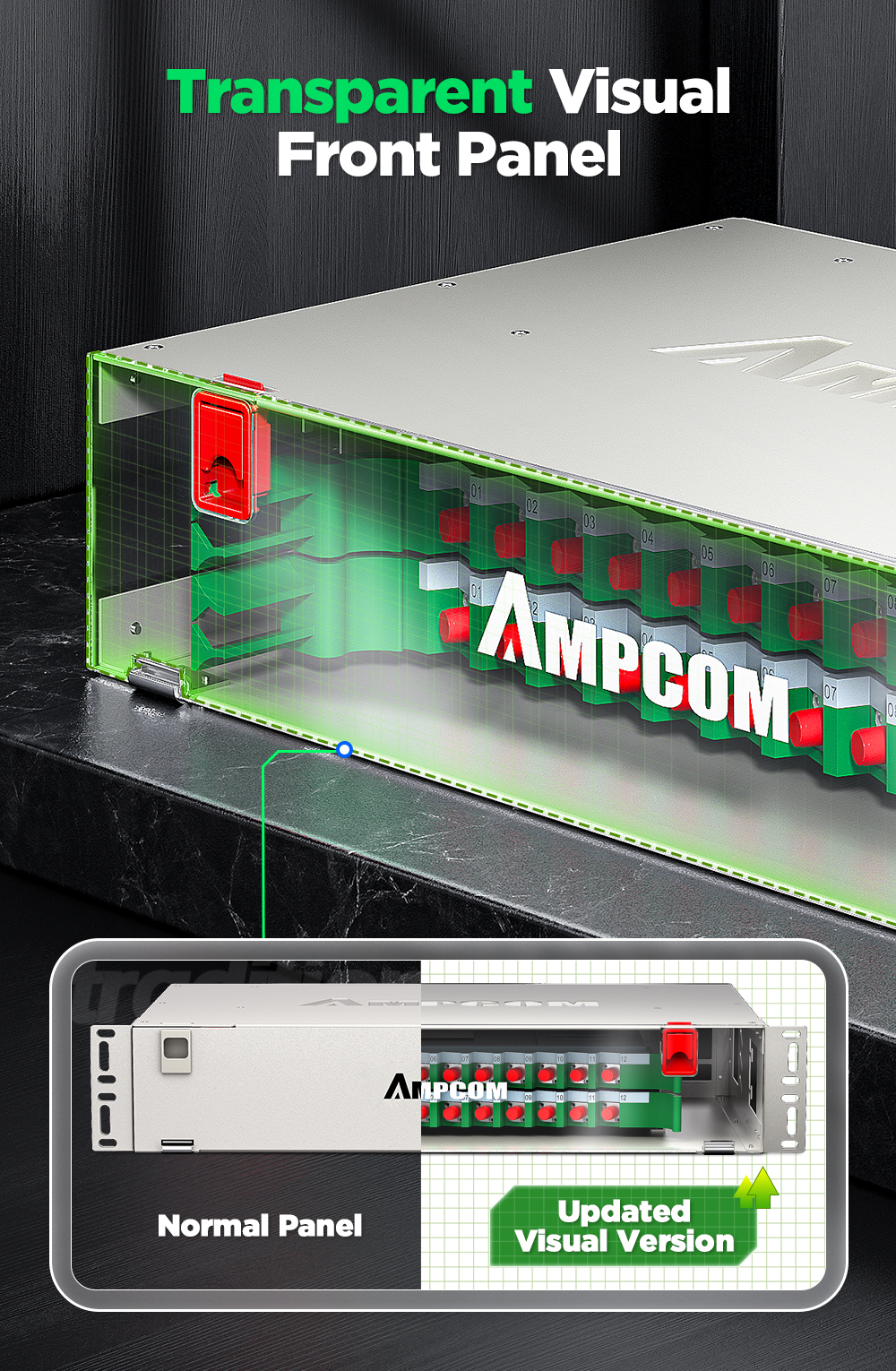 AMPCOM 24 to 96 Core FC Rack Mount Visual Fiber Optic ODF Enclosure ...