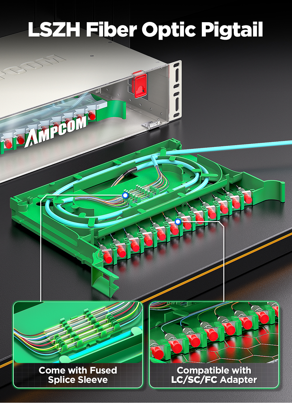 AMPCOM 24 to 96 Core FC Rack Mount Visual Fiber Optic ODF Enclosure ...