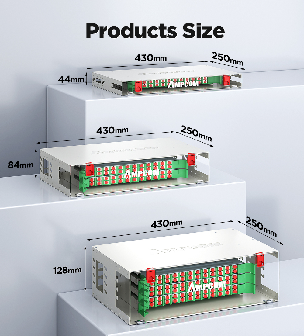 AMPCOM 24 to 96 Core FC Rack Mount Visual Fiber Optic ODF Enclosure ...