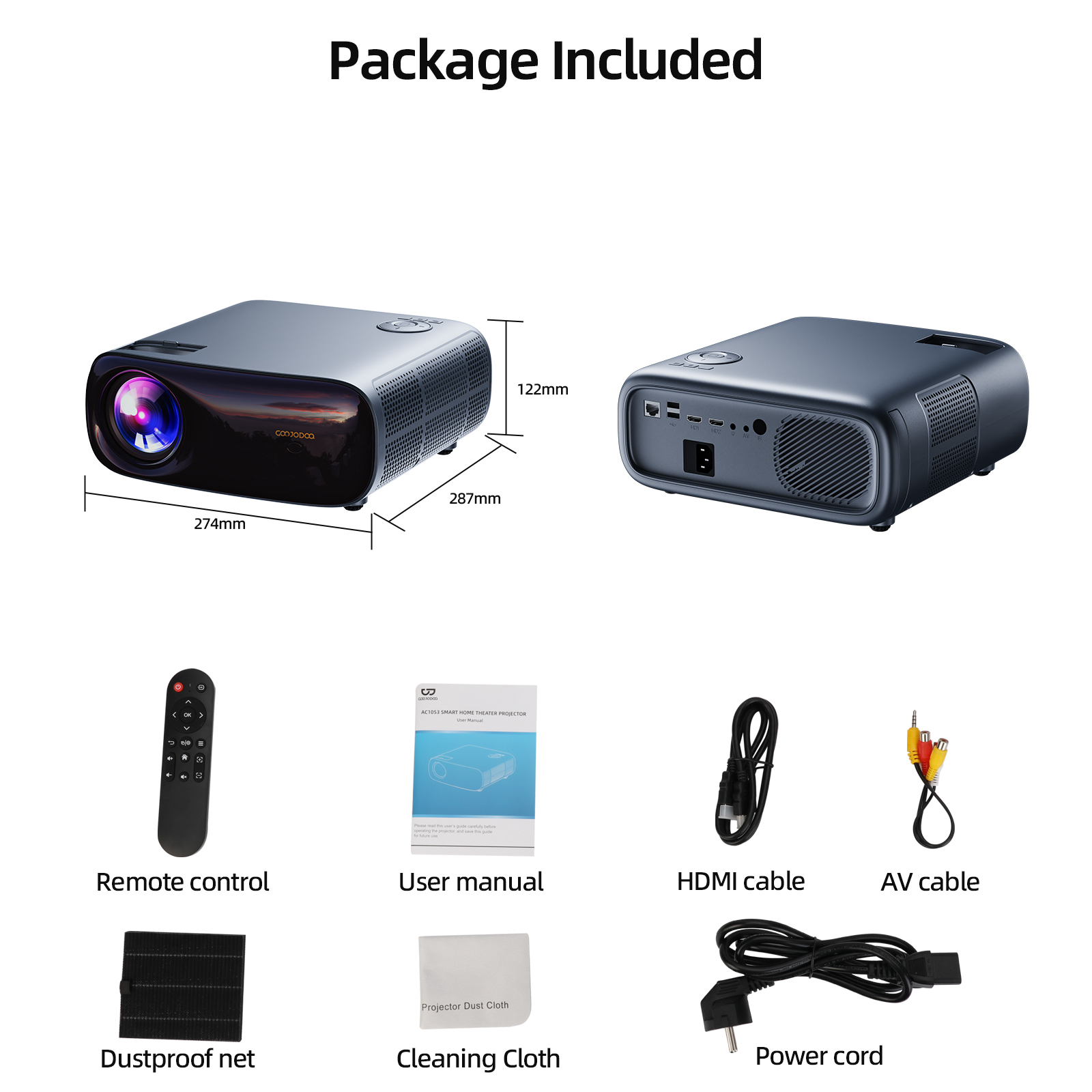 GOOJODOQ 4K Ultra HD 1080P Projector for Phone Speaker Bluetooth Laptop ...
