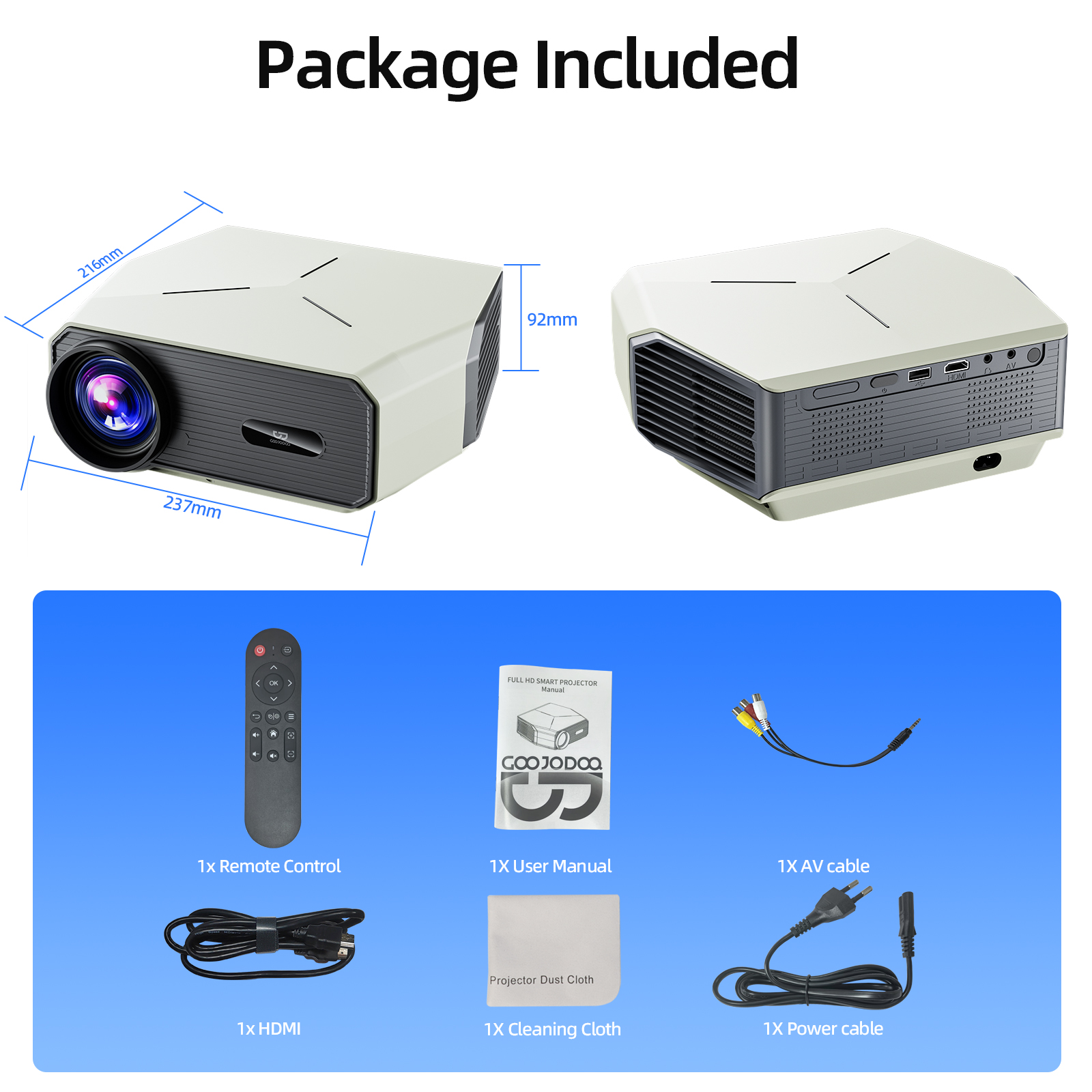 GOOJODOQ 4K Ultra HD 1080P Projector for Phone Speaker Bluetooth Laptop ...