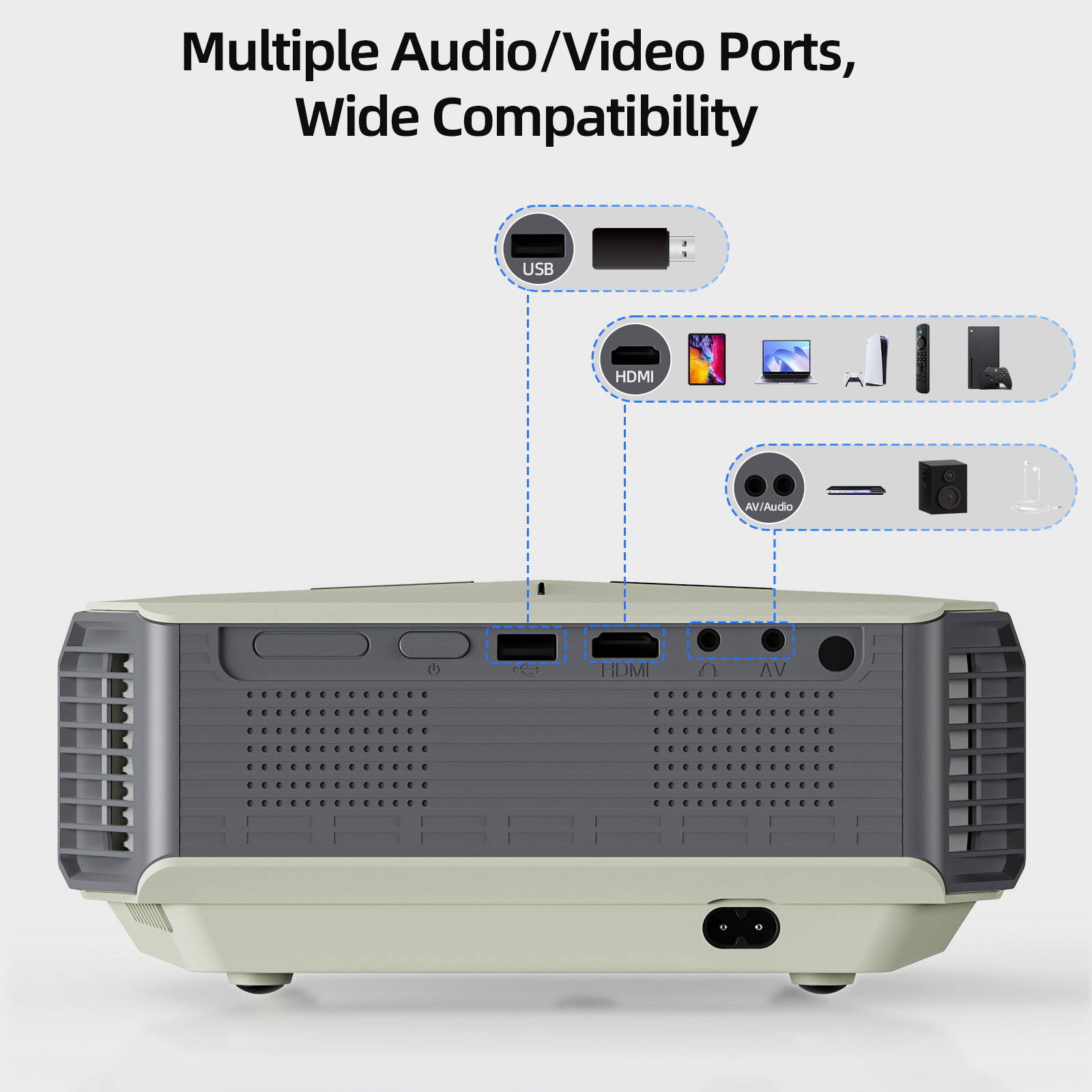 GOOJODOQ 4K Ultra HD 1080P Projector for Phone Speaker Bluetooth Laptop ...