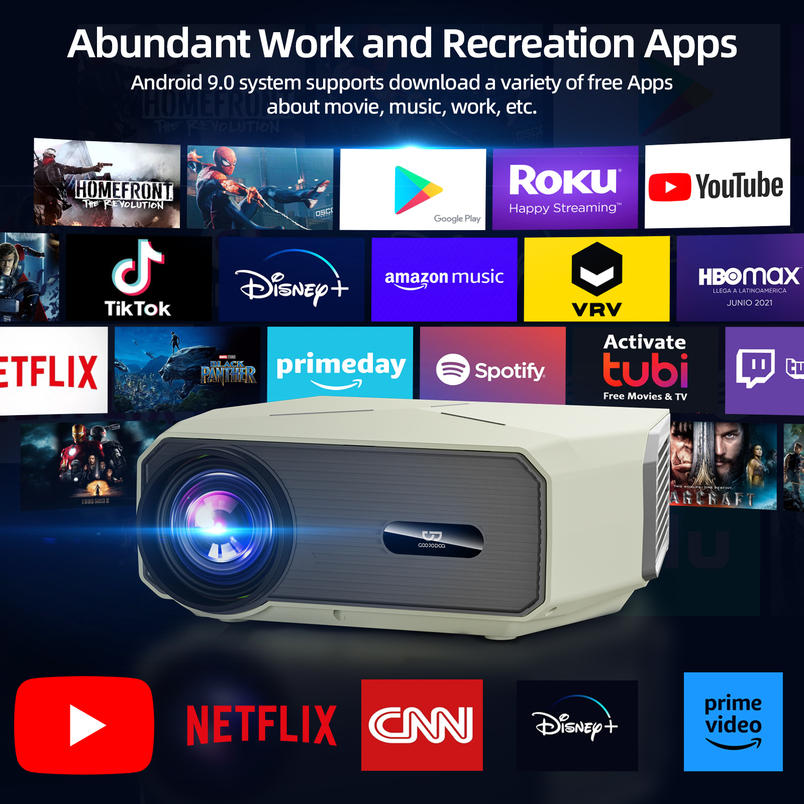 GOOJODOQ 4K Ultra HD 1080P Projector for Phone Speaker Bluetooth Laptop ...