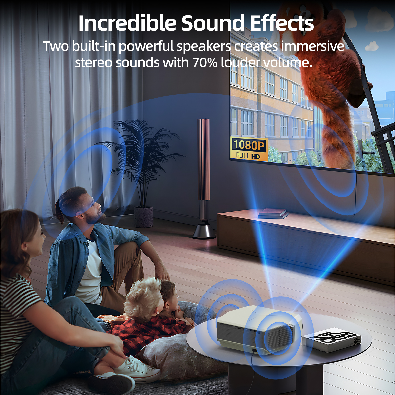 GOOJODOQ 4K Ultra HD 1080P Projector for Phone Speaker Bluetooth Laptop ...
