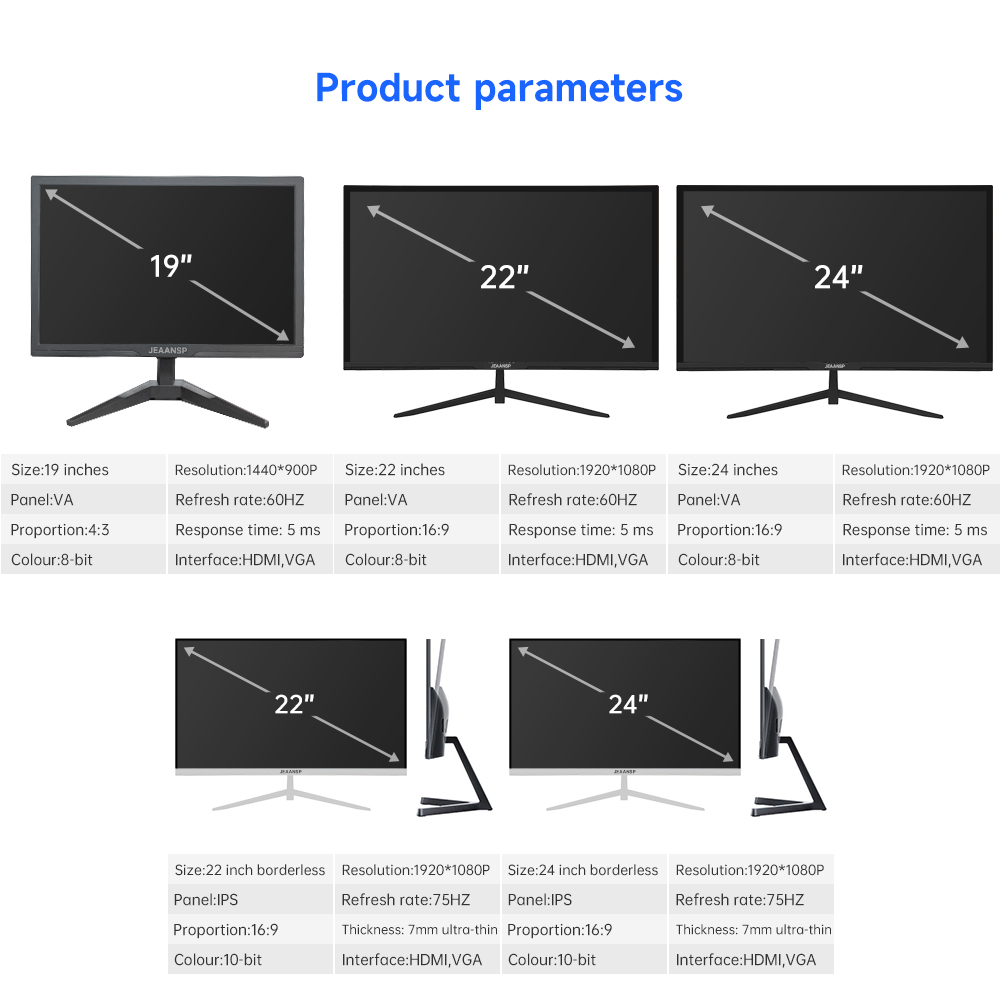 JEAANSP Borderless Ultra-thin Monitor 22"24"25"27 Inch 75Hz 1080P HD PC ...