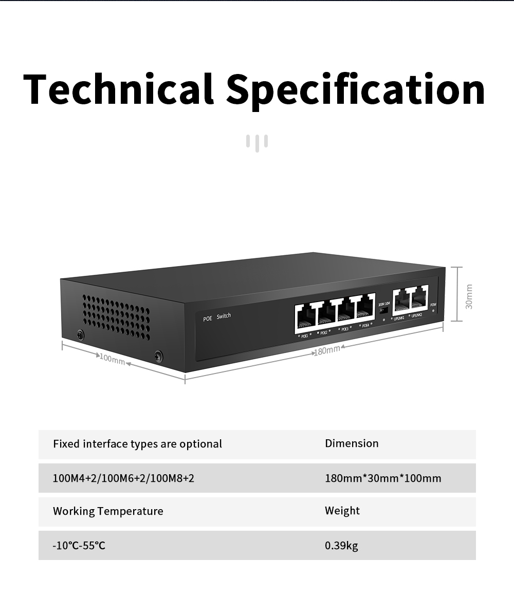 6 /8 /10ports 10/100M 4/6/8 +2 POE Switch ports poe 802.3at/af 48v (65w-72w) with 2 port uplink ...