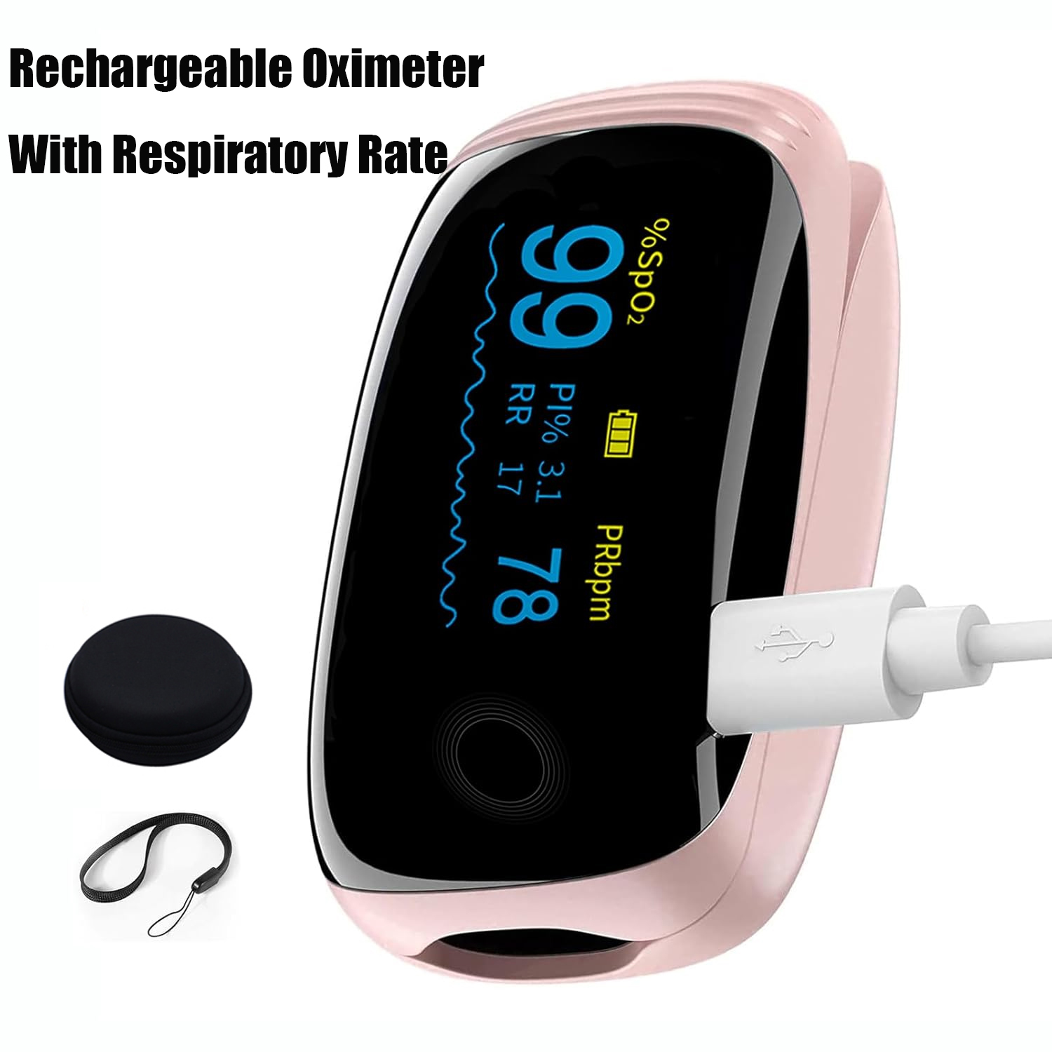 Pulse Finger Oximeter with Respiratory Rate Rechargeable USB Blood ...