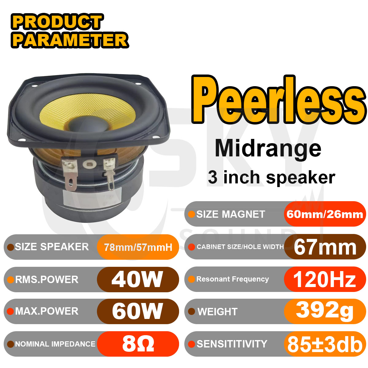 SKYSOUND Peerless 3 inches Midrange Speaker 8Ω 40W Car Speaker 3 inch ...