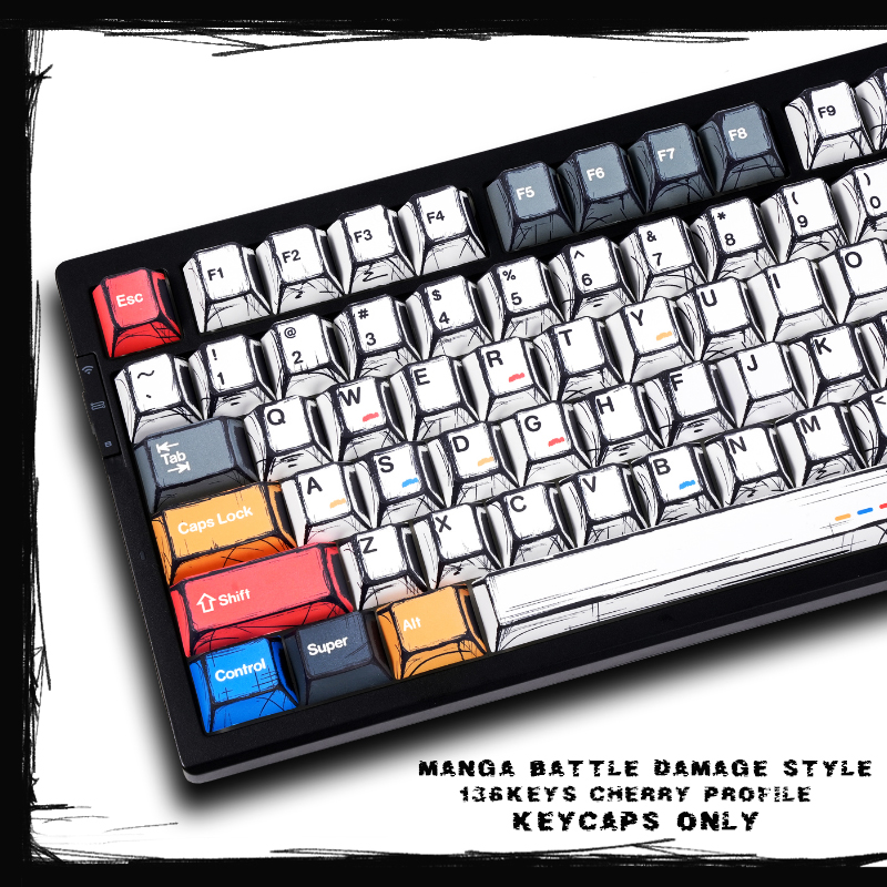 Manga Battle Damage Style 129Keys/set PBT Keycaps Cherry Profile 5-Side ...