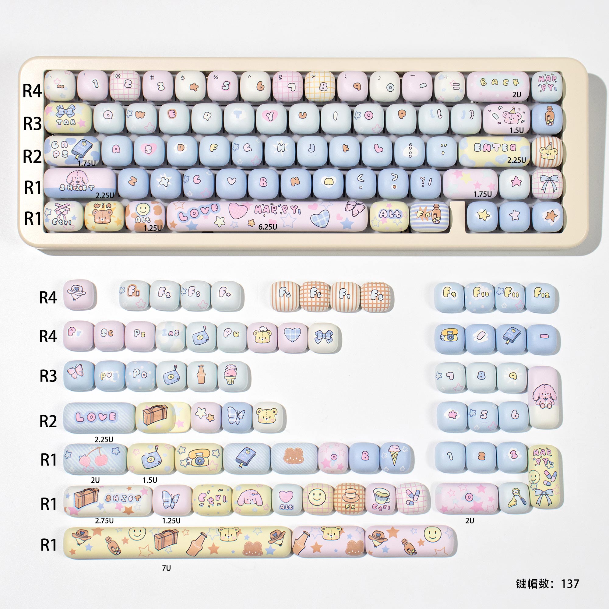 Dessert Cat MOG Profile 140Keys/Set Keycaps PBT Dye-Sublimation Custom ...