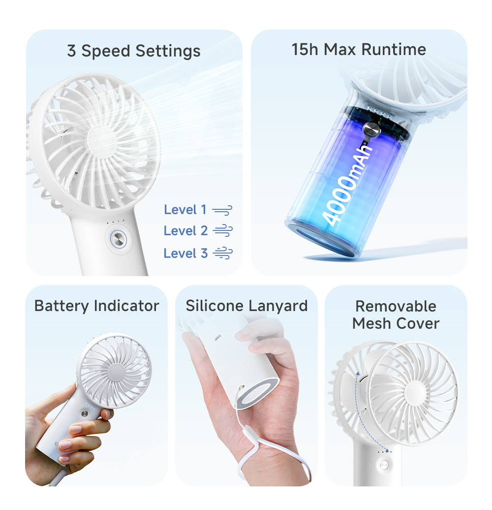 Simplus Mini Fan Rechargeable Fan 3 Speeds Type-C Charging Strong Wind ...