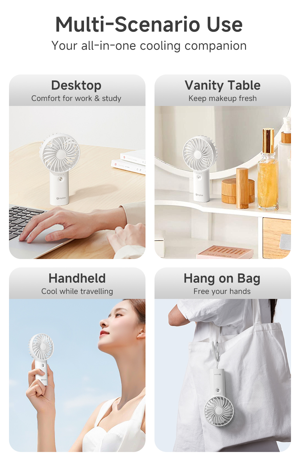 Simplus Mini Fan Rechargeable Fan 3 Speeds Type-C Charging Strong Wind ...