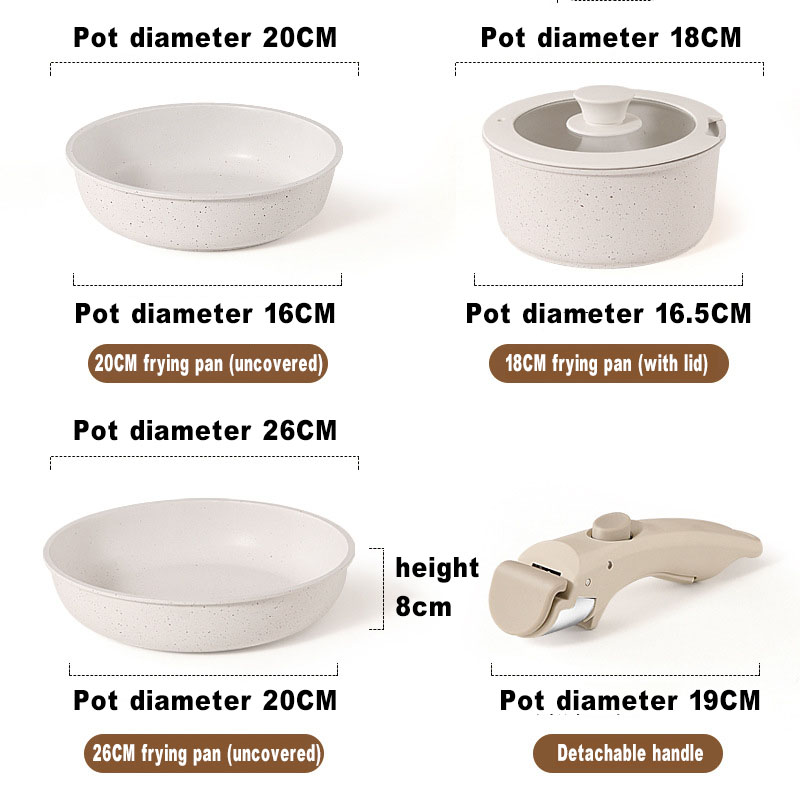 【LEUSE】5-piece non-stick cookware set - removable handle, lightweight ...