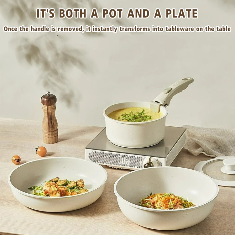 【LEUSE】5-piece non-stick cookware set - removable handle, lightweight ...