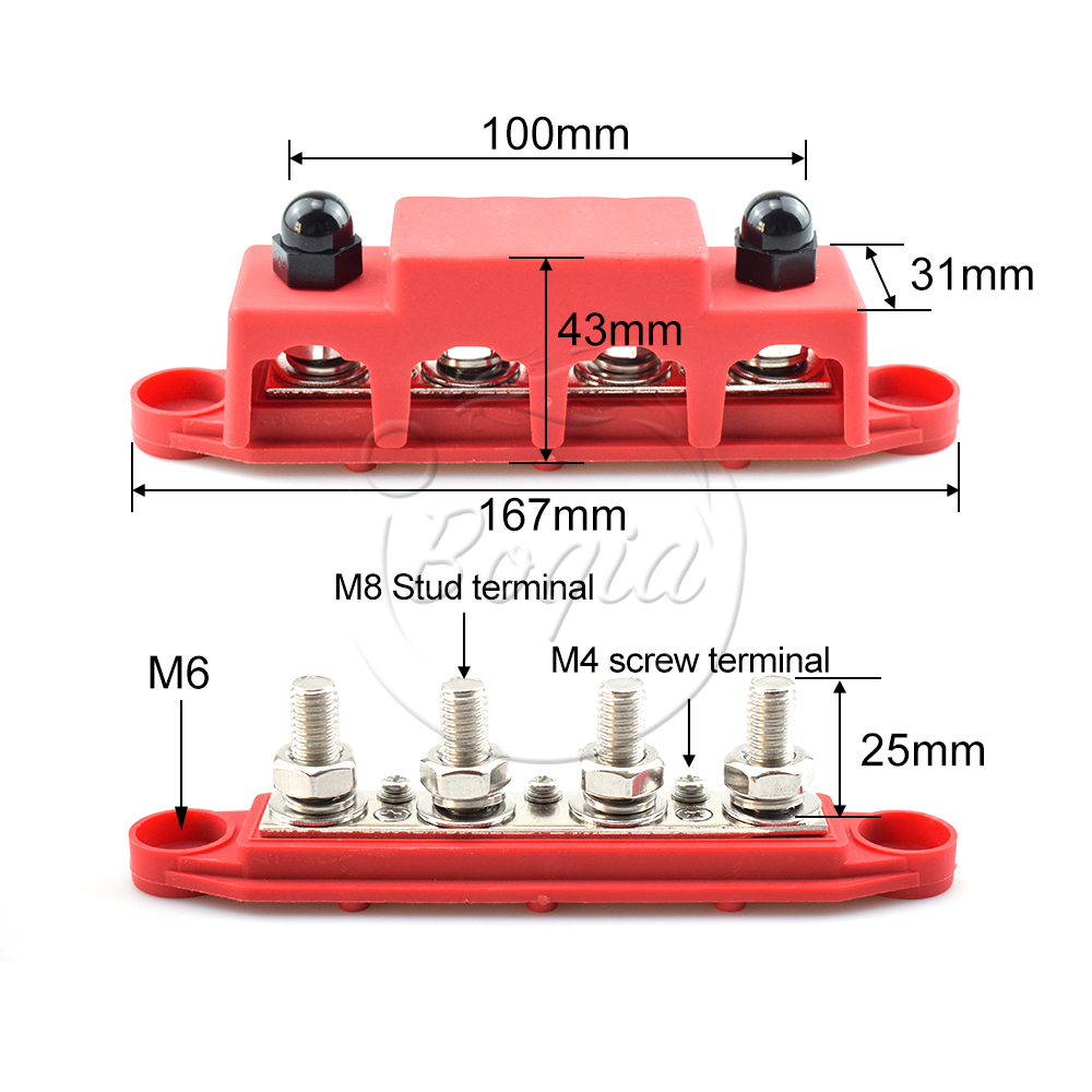 4 Post Power Distribution Block Terminal Screw Bus Bar M8 M10 High Current Wiring Stud Battery ...