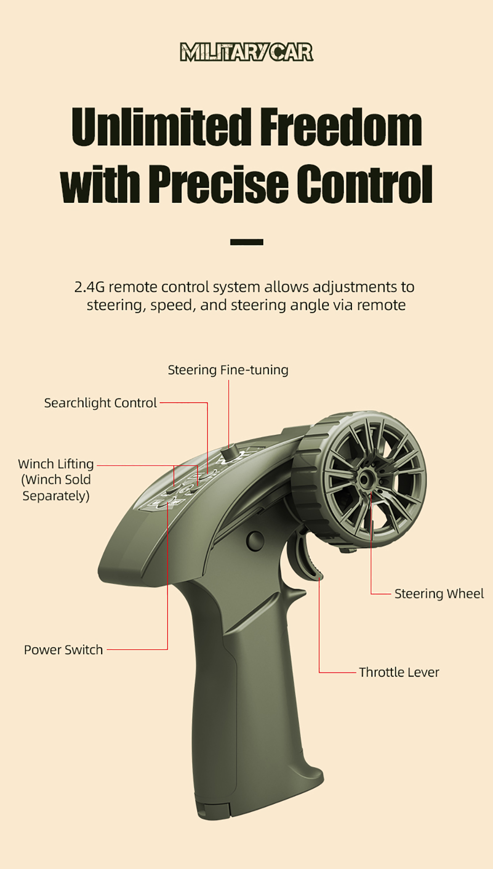 9IMOD C8815 RC Car Jeep 2.4GHZ 4WD 17G Servo 50M Distance Multi-Purpose ...