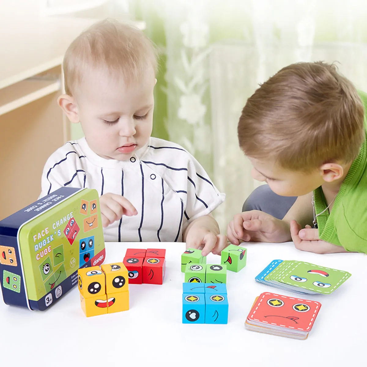 (Spot goods)White tin box & green tin box Expression Puzzle Building ...