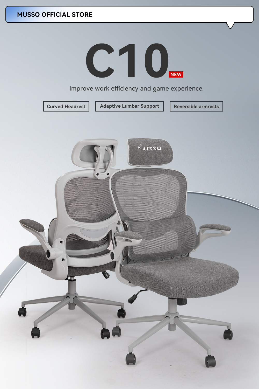 MUSSO C10 Ergonomic Chair 2D Headrest and Flip Armrest Ergonomic Office ...