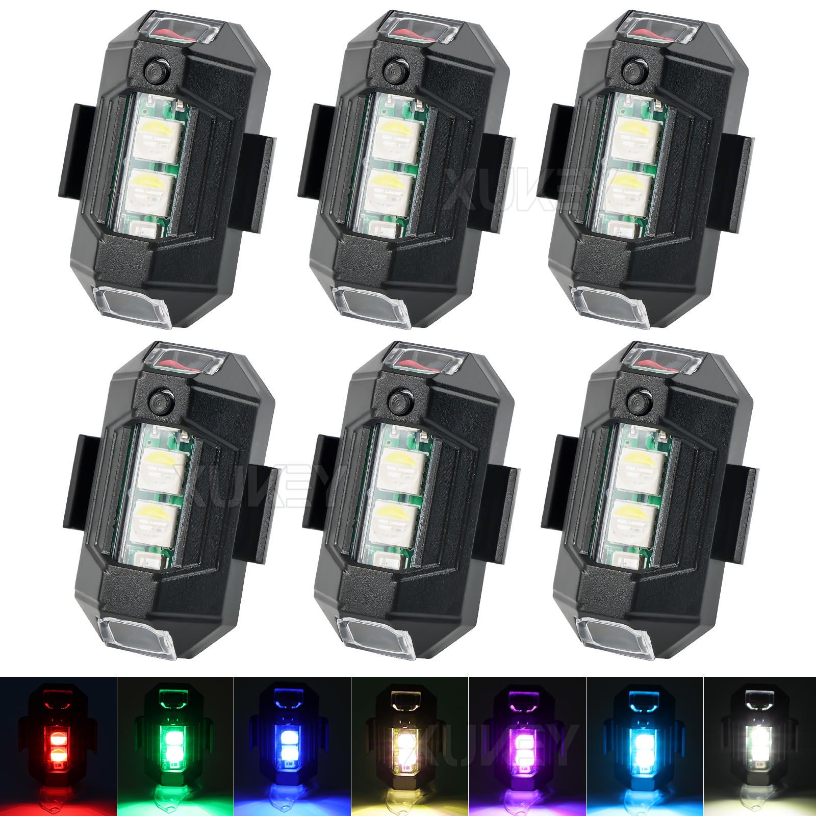 6PCS Flash LED 7 Color Anti-collision Safety Warning Light Motorcycle ...