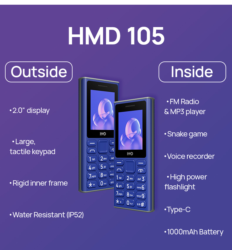 HMD 105 Basic Keypad Phone 2.0'' Display Dual Sim 18 Days Long Standby 1 Year Warranty | Shopee ...