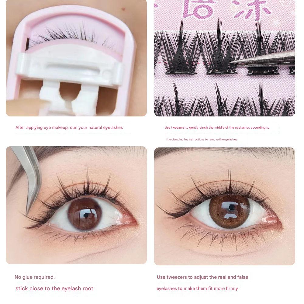 【Glue Free】Eyelashes Press-on False Lashes Clusters Individual Resuable ...