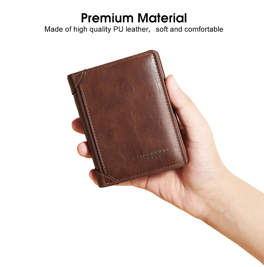 MENSPE Men's Vintage Wallet PU Short Wallet Multi Card Zipper Wallet ...