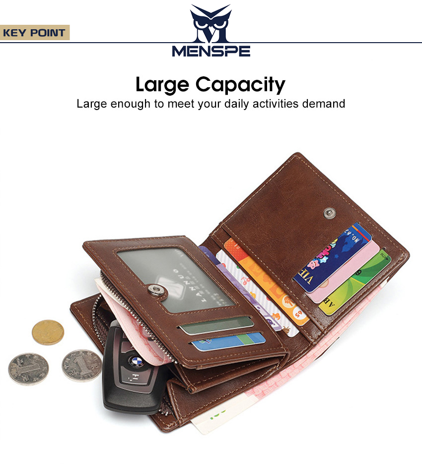 MENSPE Men's Vintage Wallet PU Short Wallet Multi Card Zipper Wallet ...