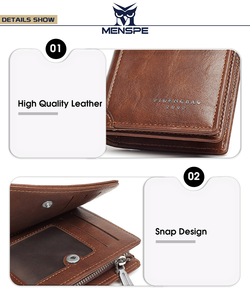 MENSPE Men's Vintage Wallet PU Short Wallet Multi Card Zipper Wallet ...