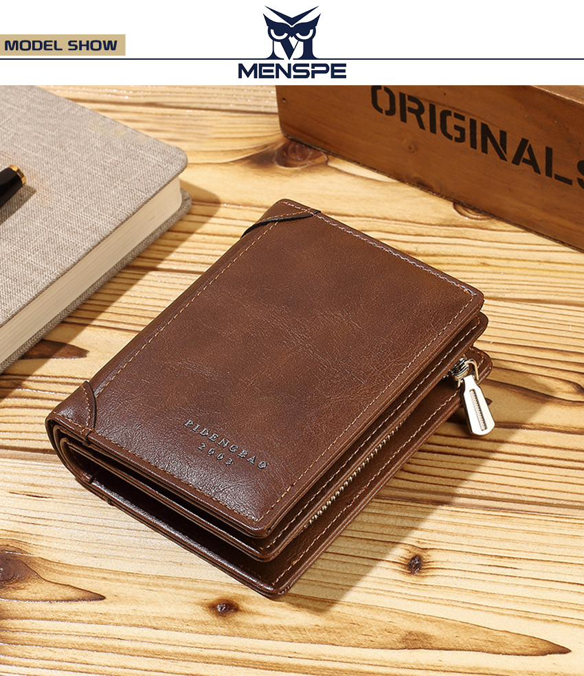 MENSPE Men's Vintage Wallet PU Short Wallet Multi Card Zipper Wallet ...