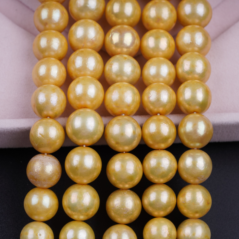 11-14mm Golden Edison Round Pearl Authentic Natural Freshwater Pearl ...
