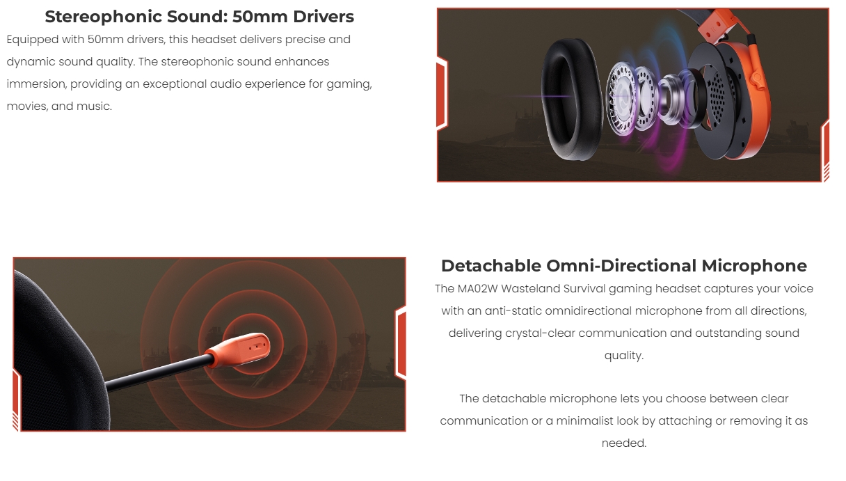 Akko MA02W Wasteland Survival Wireless Headset 50mm Driver, 360 ...