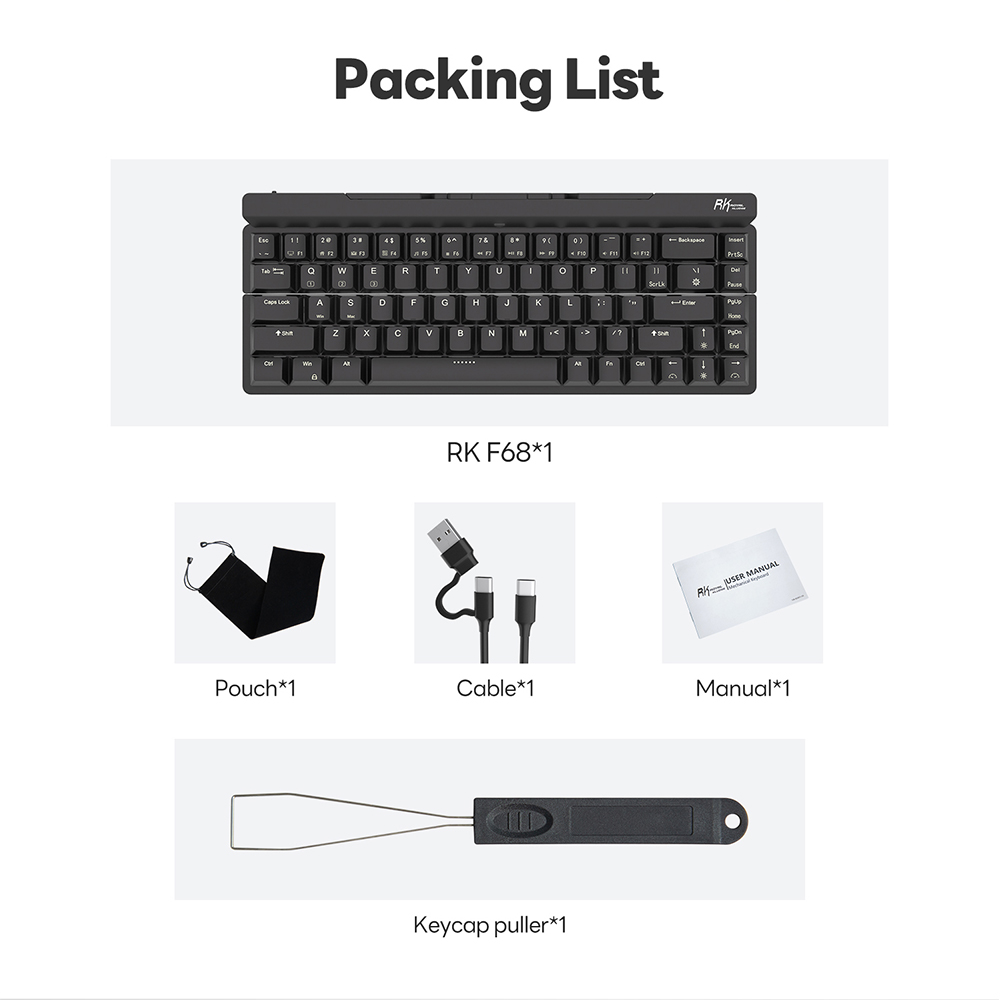 RK ROYAL KLUDGE F68 60% Foldable Low Profile Mechanical Keyboard ...